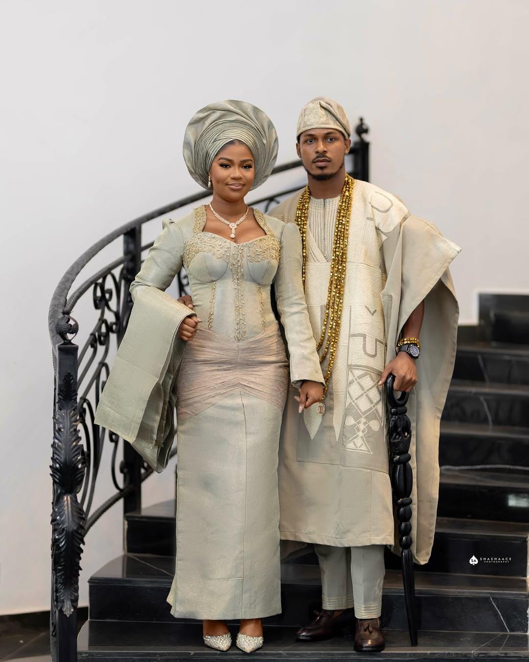 African Couples Complete Aso Oke Wedding Outfits With Beads, African ...