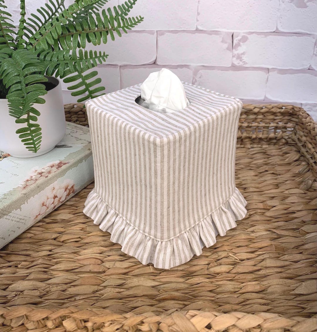 Natural Stripe Linen Cotton Blend Ruffle Tissue Box Cover - Etsy