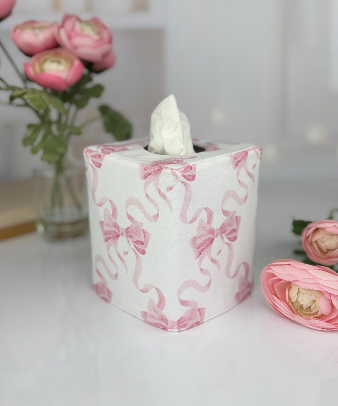 Pink Ribbon Bows Reversible Tissue Box Cover - Etsy
