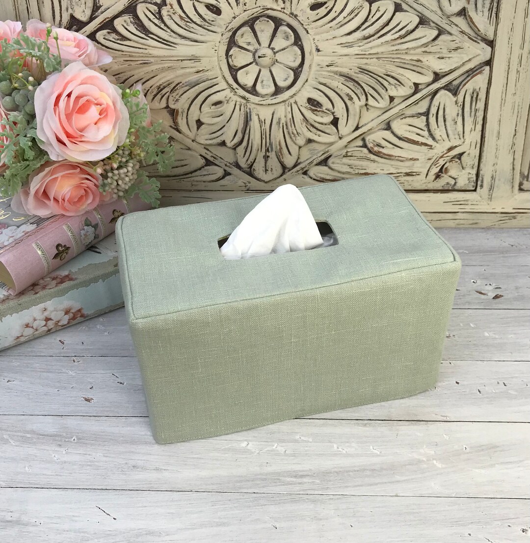 Green Linen Rectangle Reversible Tissue Box Cover - Etsy