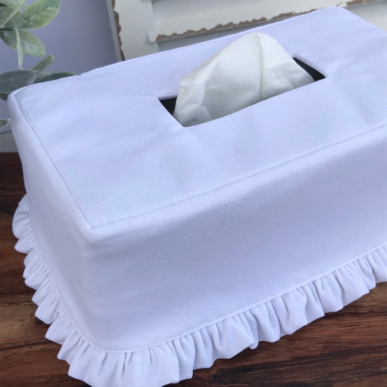 White Linen Ruffle Rectangle Tissue Box Cover | Etsy