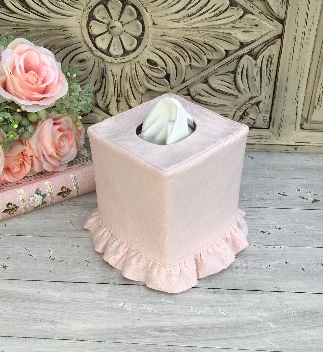 Pink Linen Ruffle Tissue Box Cover - Etsy