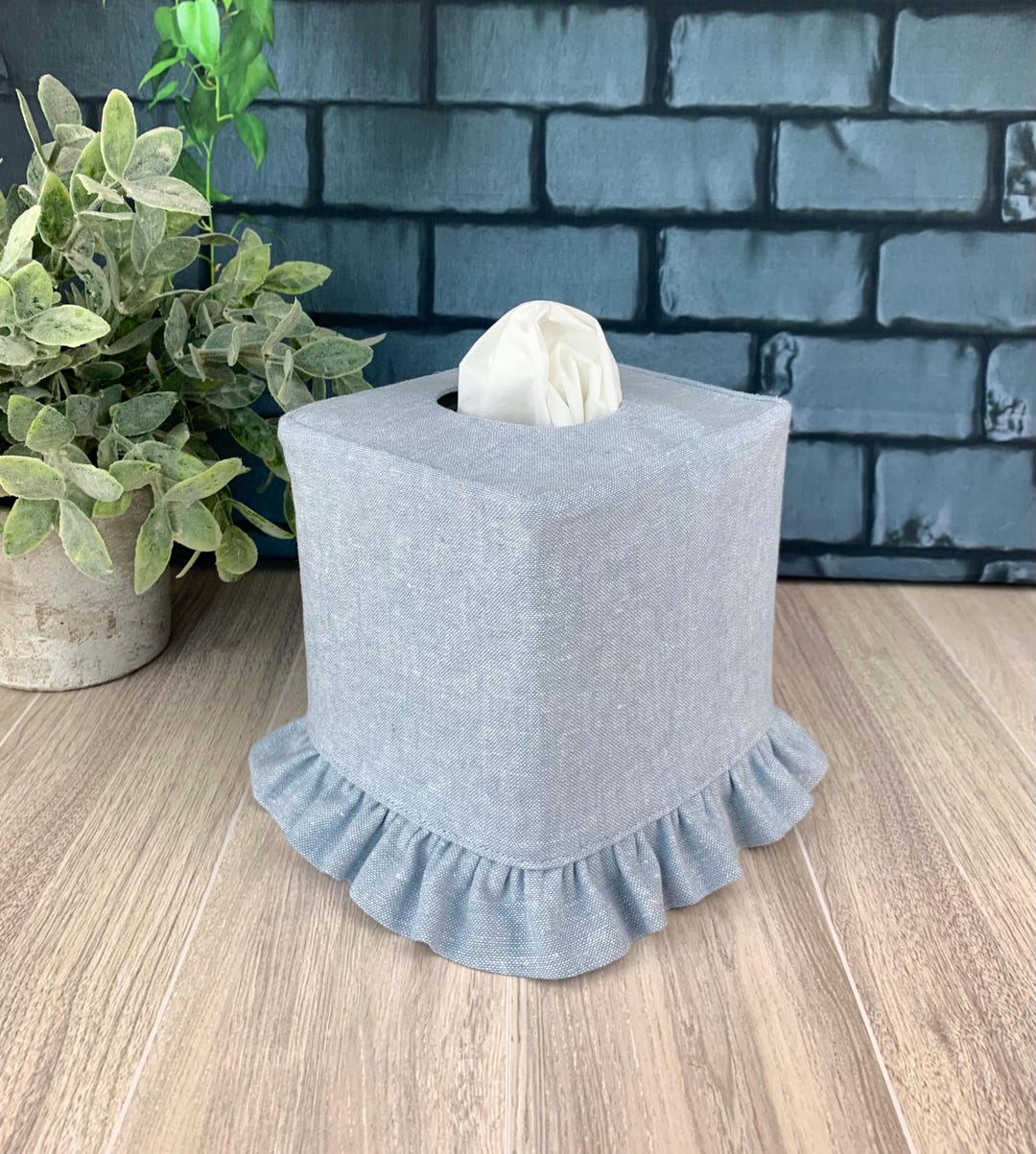 Chambray Blue Linen Blend Ruffle Tissue Box Cover - Etsy
