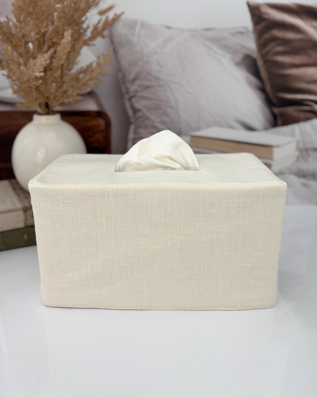 Ivory Linen Rectangle Reversible Tissue Box Cover - Etsy