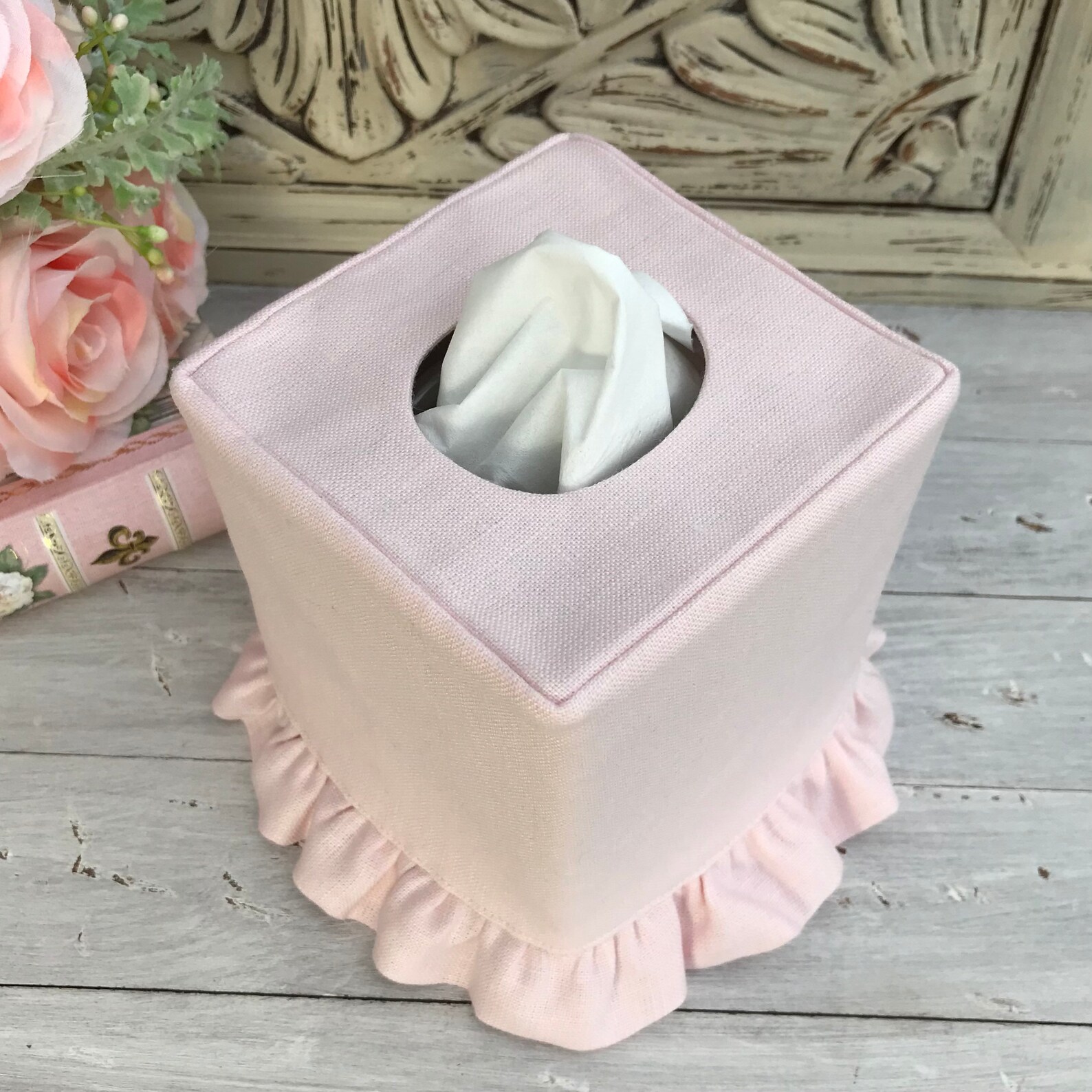 Pink Linen Ruffle Tissue Box Cover - Etsy