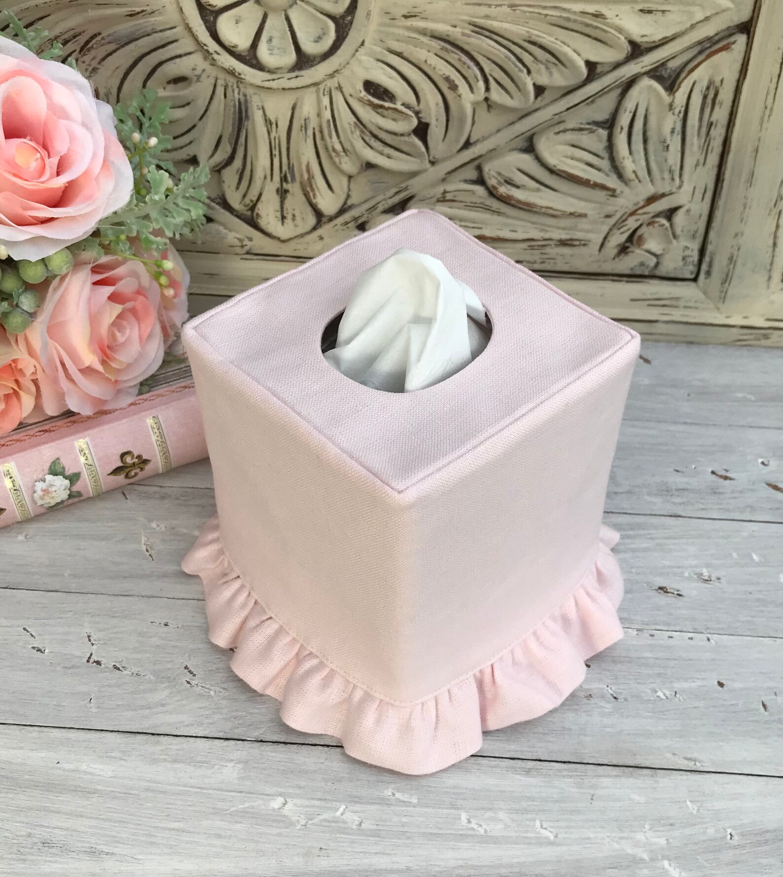 Pink Linen Ruffle Tissue Box Cover - Etsy