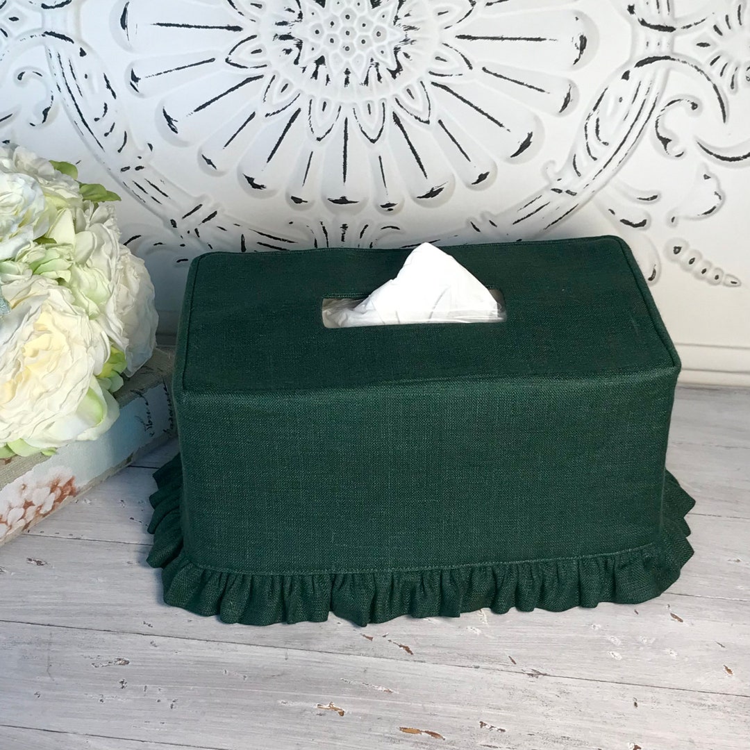 Emerald Green Linen Ruffle Rectangle Tissue Box Cover - Etsy