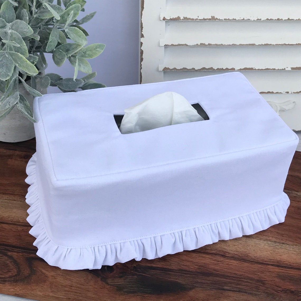 White Linen Ruffle Rectangle Tissue Box Cover | Etsy