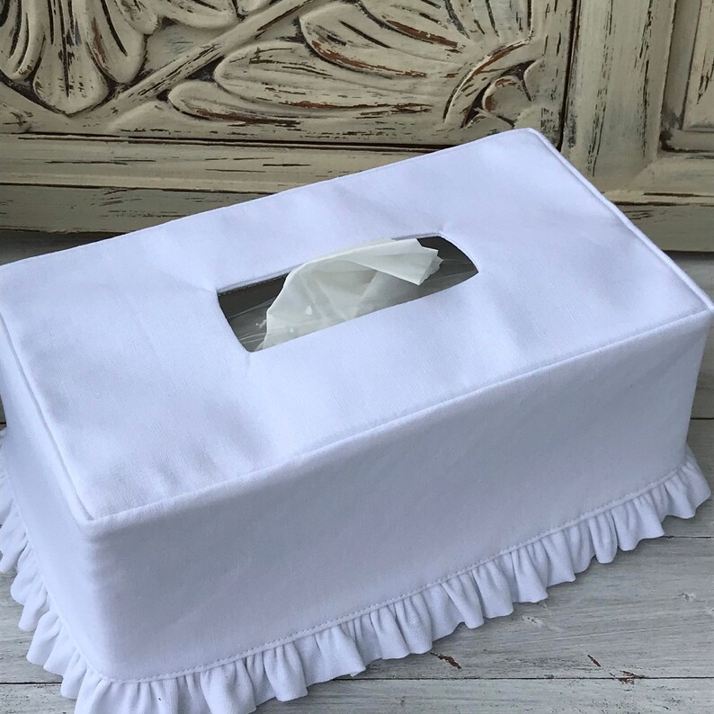 White Linen Ruffle Rectangle Tissue Box Cover - Etsy