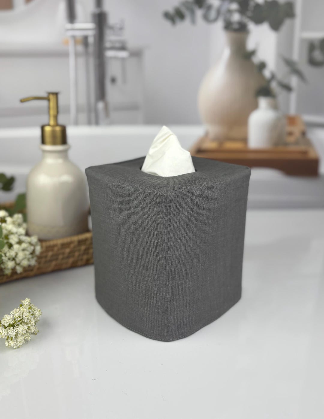 Dark Gray Linen Reversible Tissue Box Cover - Etsy