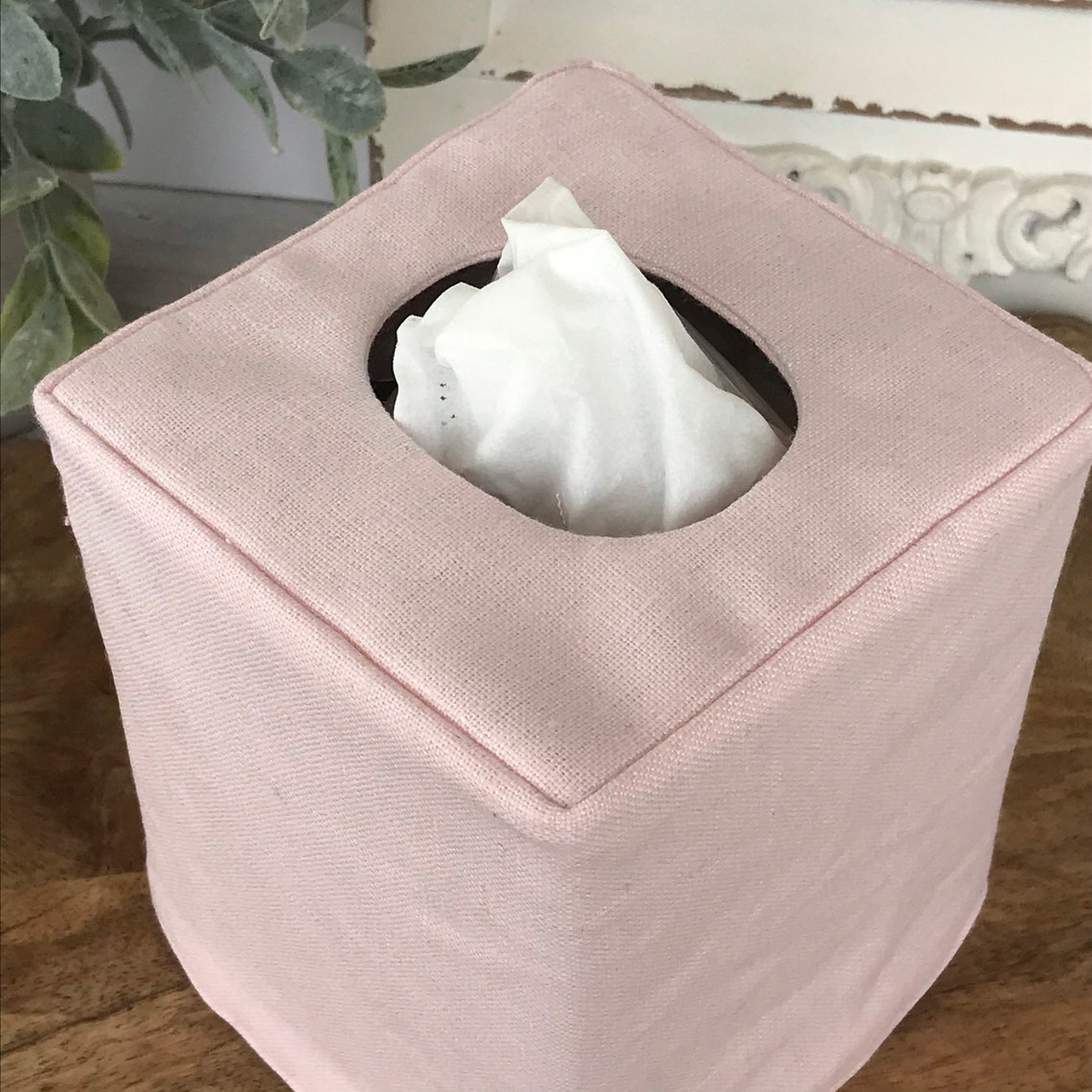 Pink Linen Reversible Tissue Box Cover | Etsy