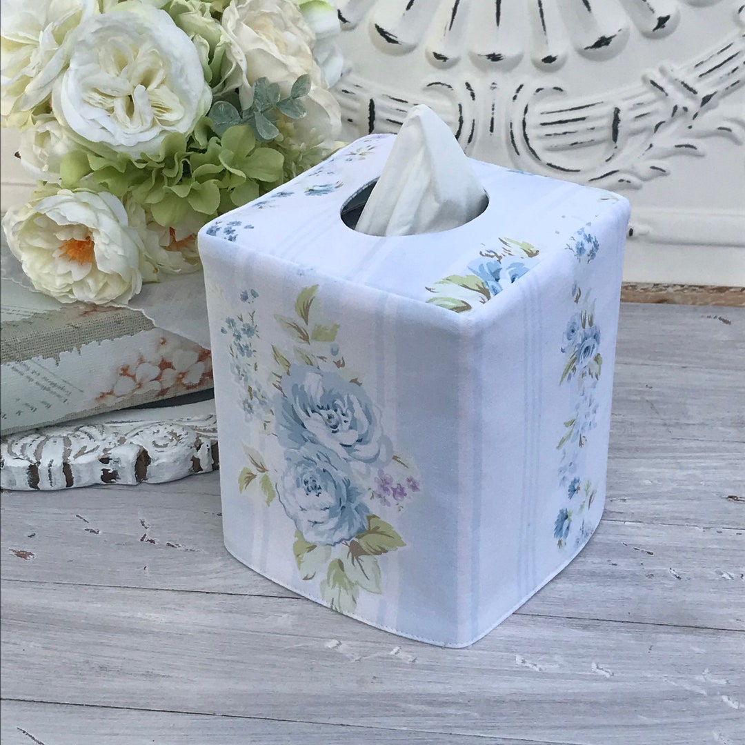 Shabby Chic Blue Rose Reversible Tissue Box Cover - Etsy