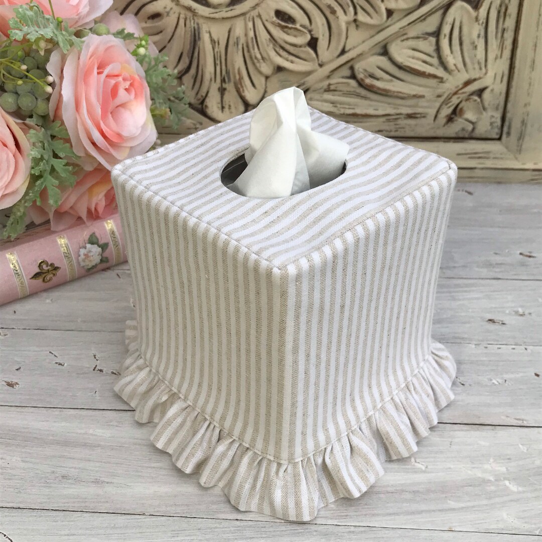 Natural Stripe Linen Cotton Blend Ruffle Tissue Box Cover - Etsy