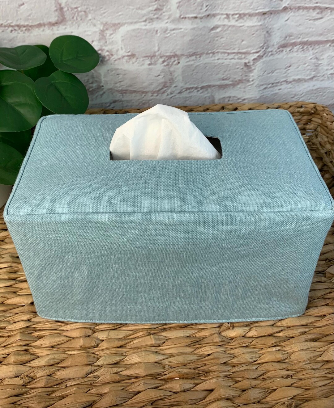 Aqua Linen Rectangle Reversible Tissue Box Cover - Etsy