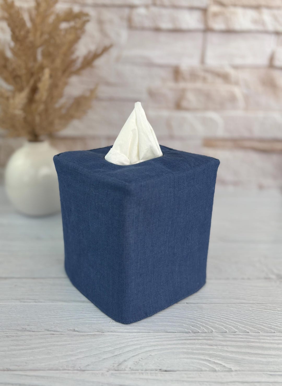 Handmade Reversible Tissue Box Cover: Blue Linen and Blue Denim Fabric ...