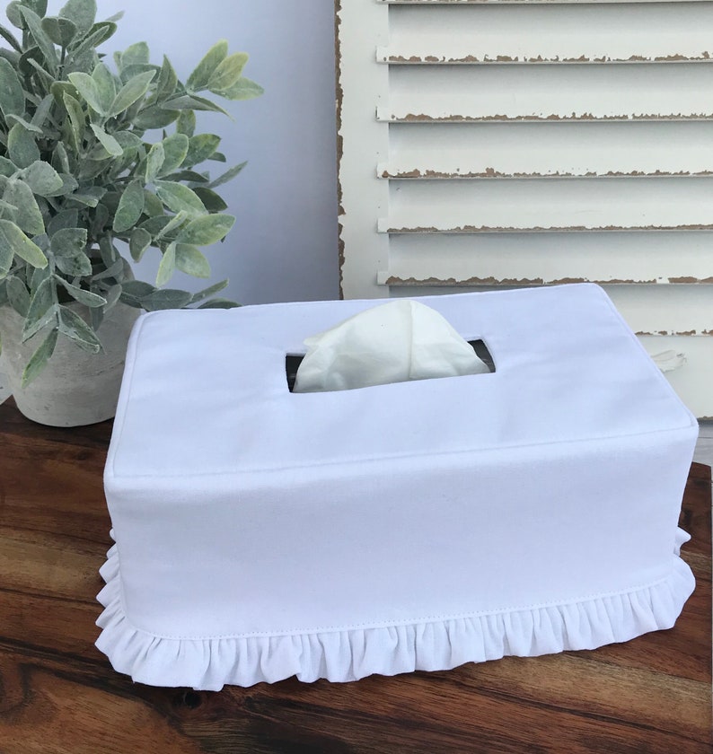White Linen Ruffle Rectangle Tissue Box Cover | Etsy