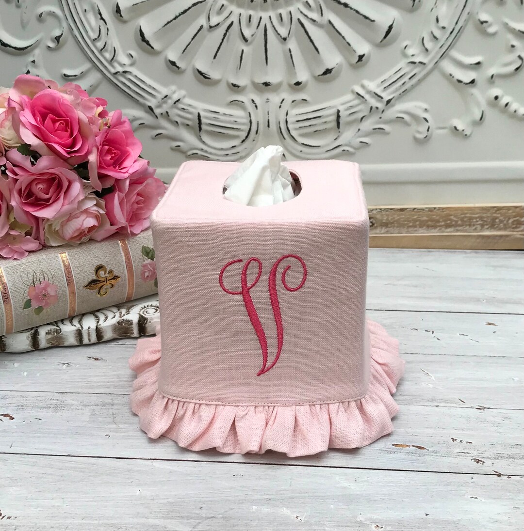 Monogram Linen/cotton Blend Ruffle Tissue Box Cover, Pick the Linen ...