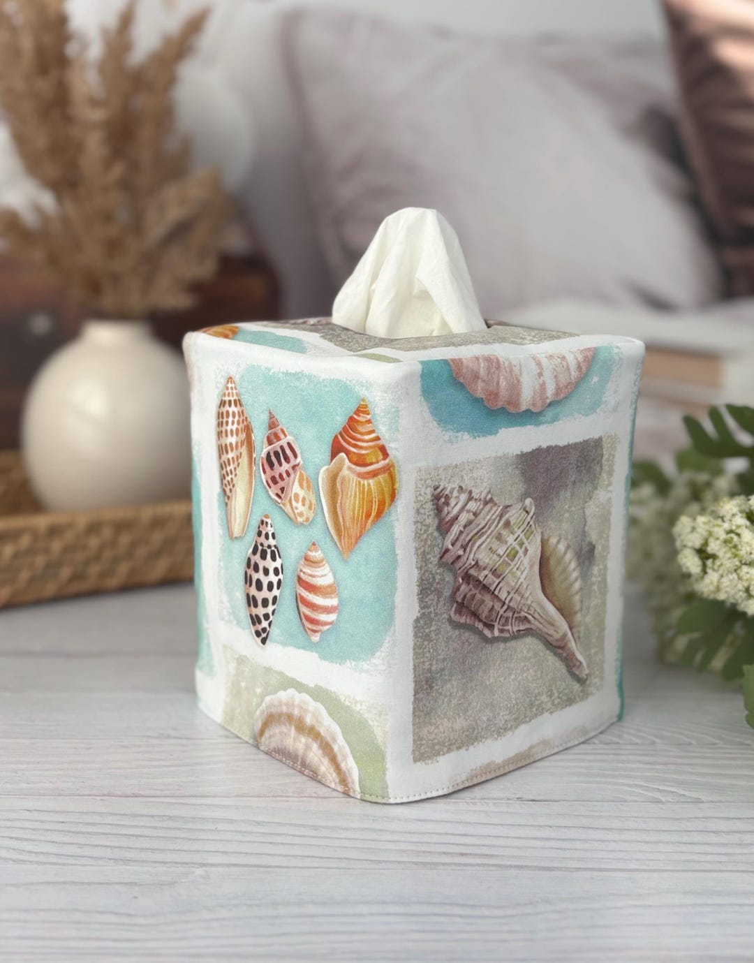 Seashells Reversible Tissue Box Cover - Etsy