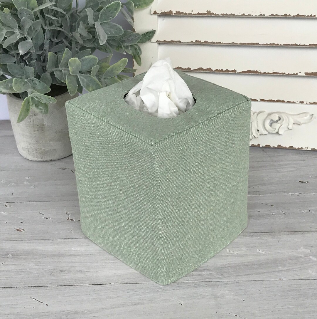 Green Linen Cotton Blend Reversible Tissue Box Cover - Etsy
