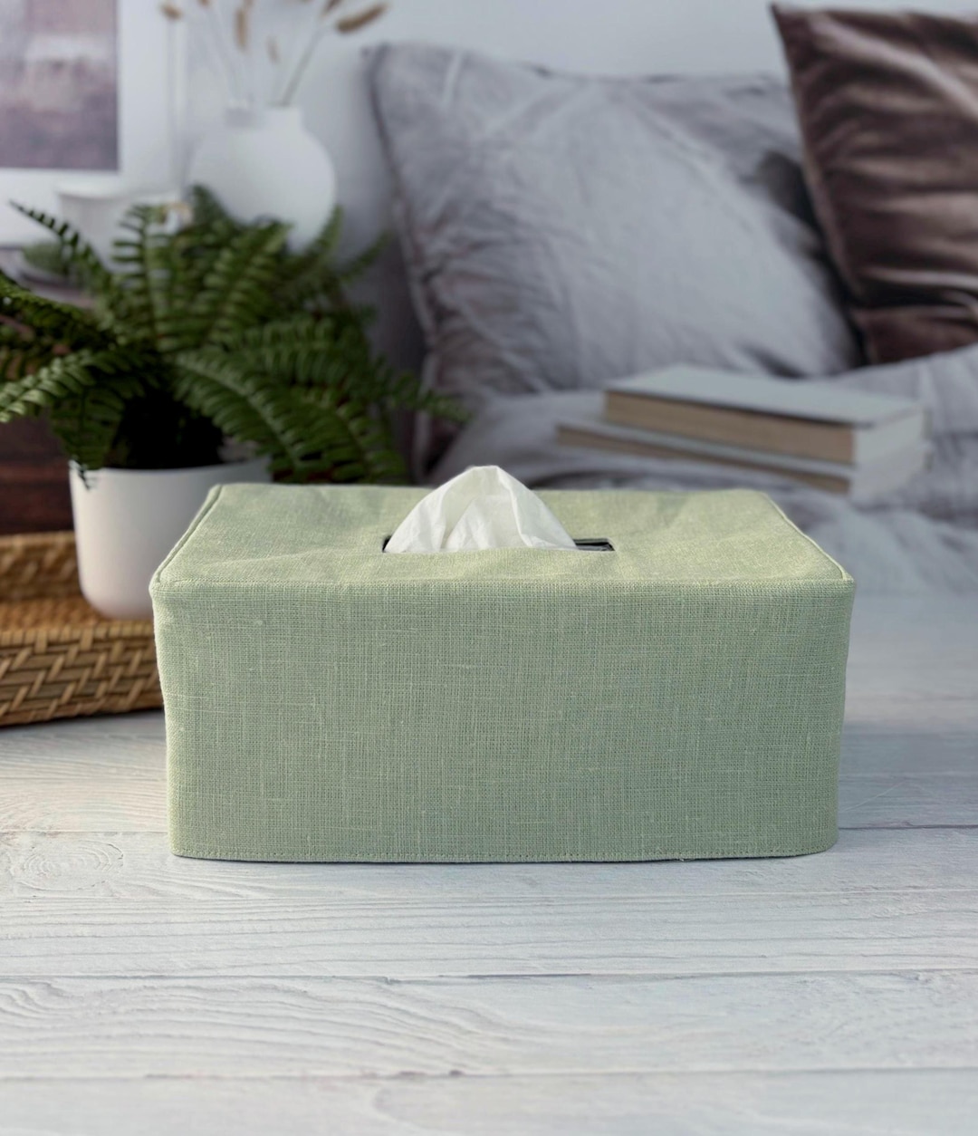 Green Linen Rectangle Reversible Tissue Box Cover - Etsy