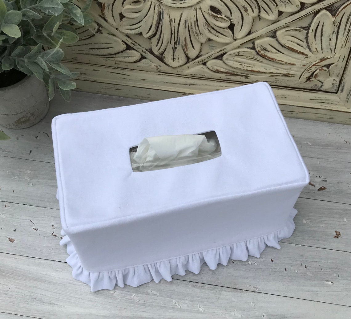 White Linen Ruffle Rectangle Tissue Box Cover - Etsy