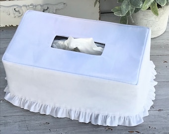 White Linen Ruffle Rectangle Tissue Box Cover | Etsy