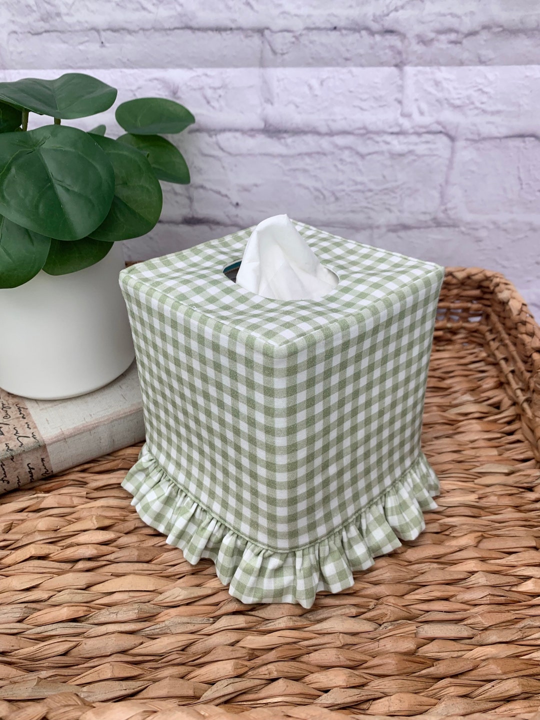 Gingham Ruffle Tissue Box Cover-pick the Color - Etsy