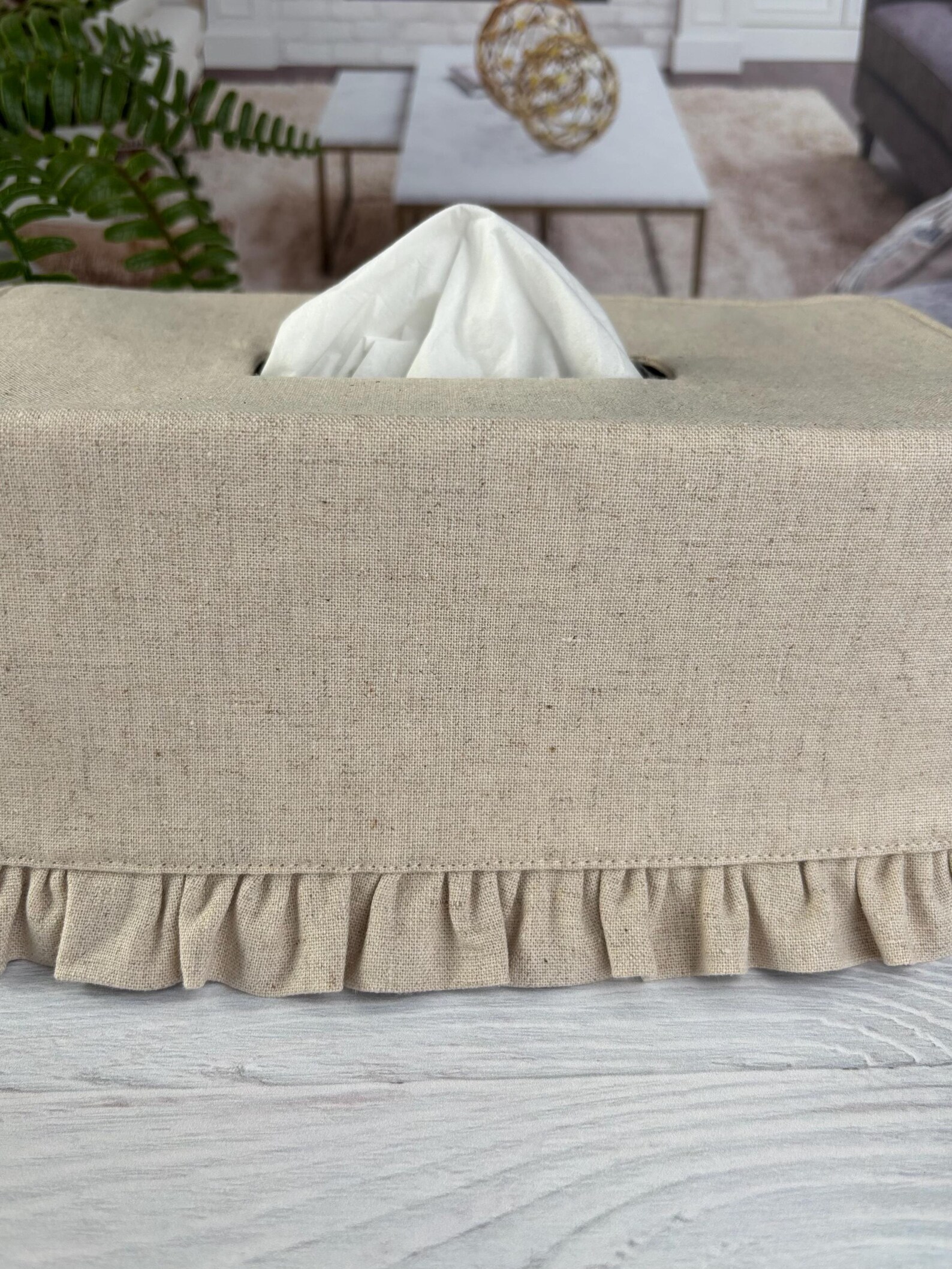 Natural Linen Blend Ruffle Rectangle Tissue Box Cover - Etsy