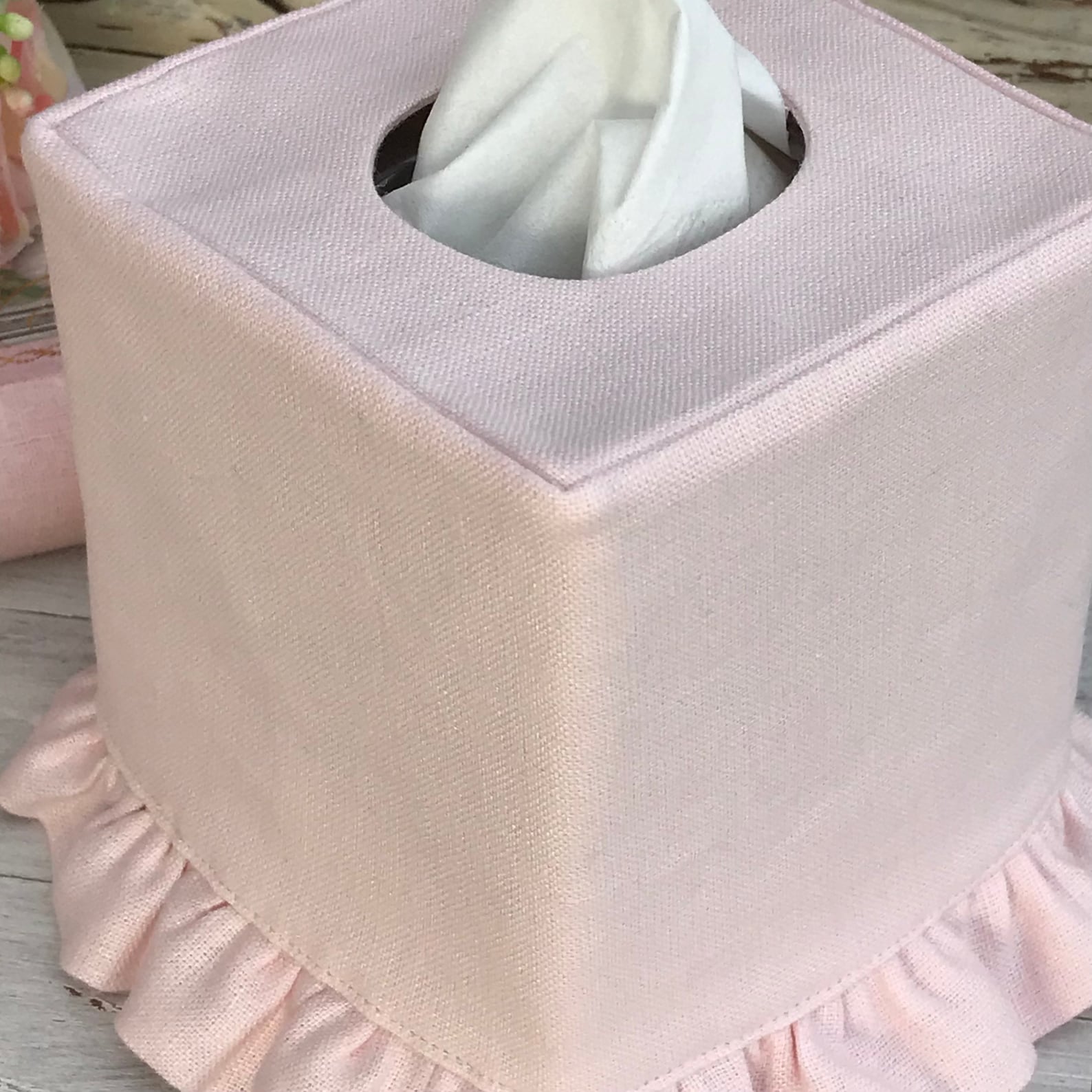 Pink Linen Ruffle Tissue Box Cover - Etsy