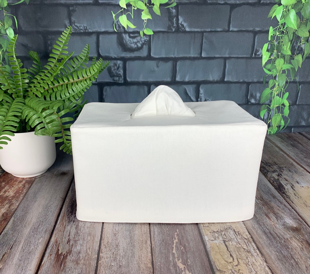 White Linen Cot Blend Rectangle Reversible Tissue Box Cover - Etsy