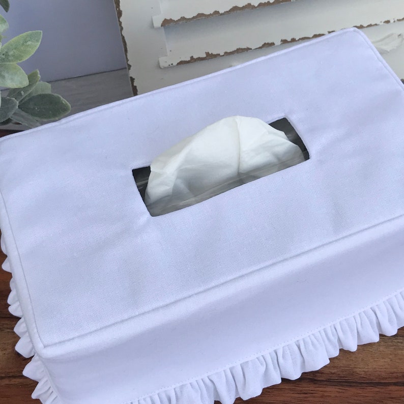 White Linen Ruffle Rectangle Tissue Box Cover | Etsy