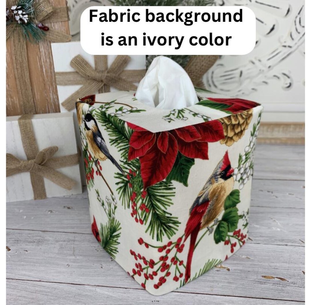 Cardinal and Poinsettia Square Fabric Reversible Tissue Box Cover - Etsy