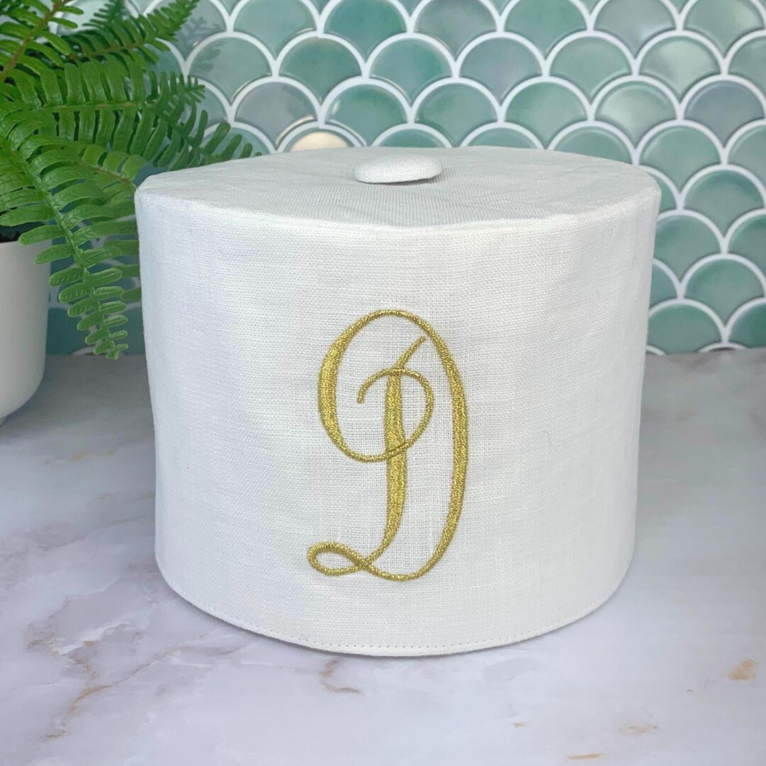 Script Monogram Metallic Thread White Linen Bathroom Toilet Tissue ...