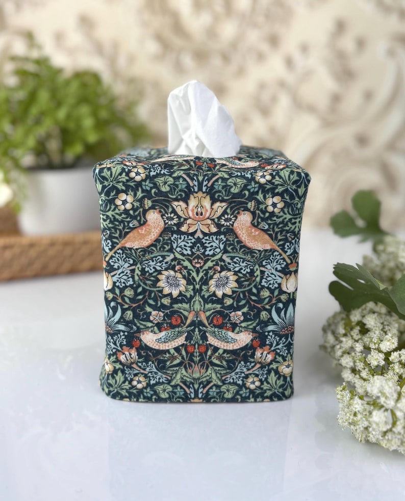 Birds in Marine Blue Color Fabric Reversible Tissue Box Cover - Etsy