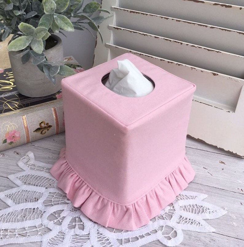 Pink Linen Ruffled Tissue Box Cover Etsy