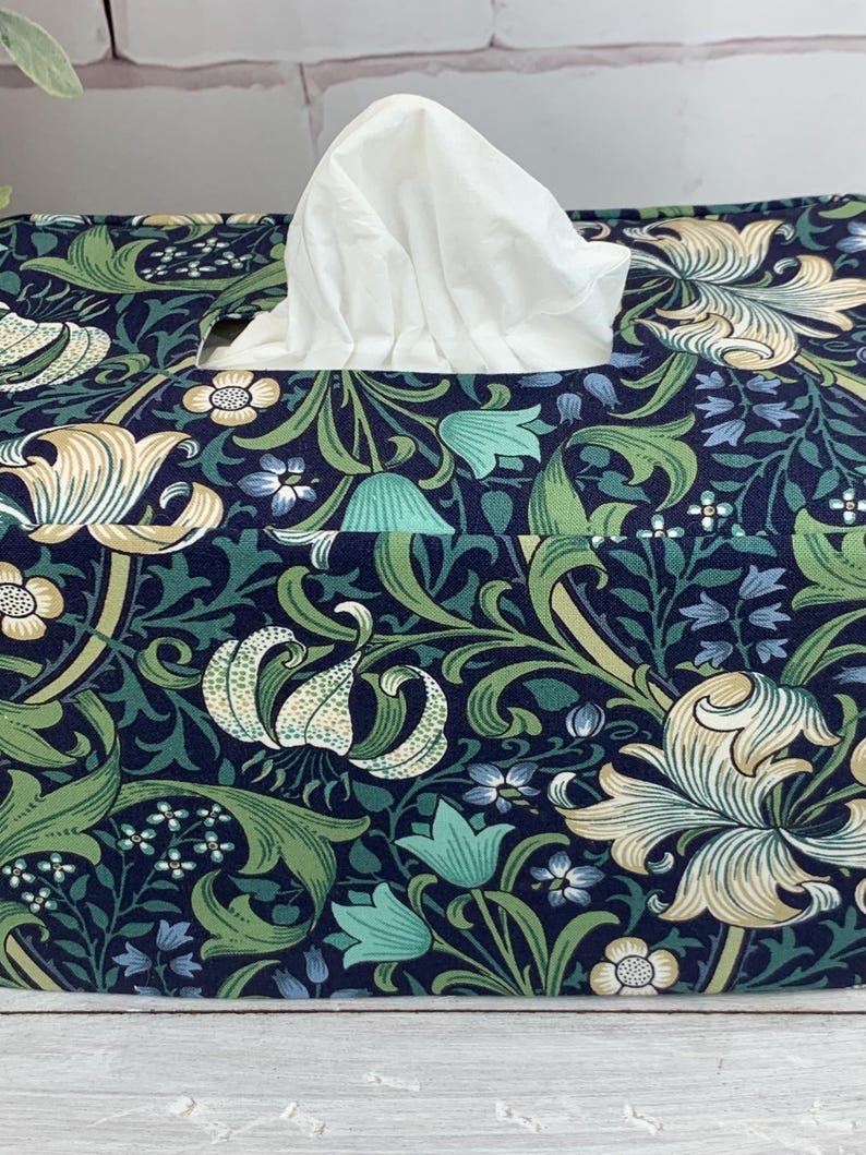 Golden Lily in Navy Rectangle Reversible Tissue Box Cover, Made With ...