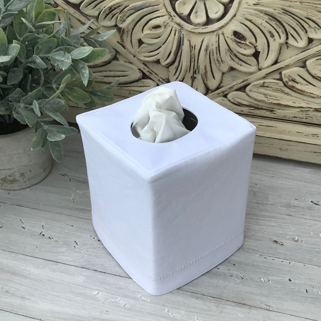 Hemstitch White Linen/cotton Blend Reversible Tissue Box Cover - Etsy