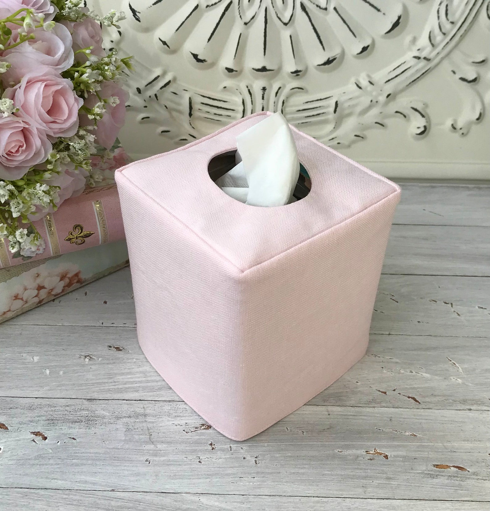 Pink Linen Reversible Tissue Box Cover - Etsy