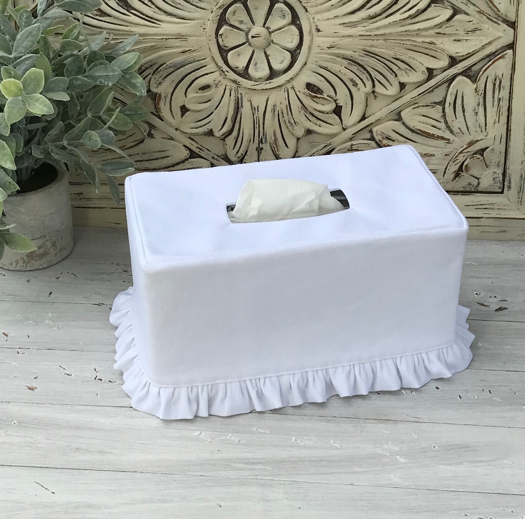 White Linen Ruffle Rectangle Tissue Box Cover - Etsy