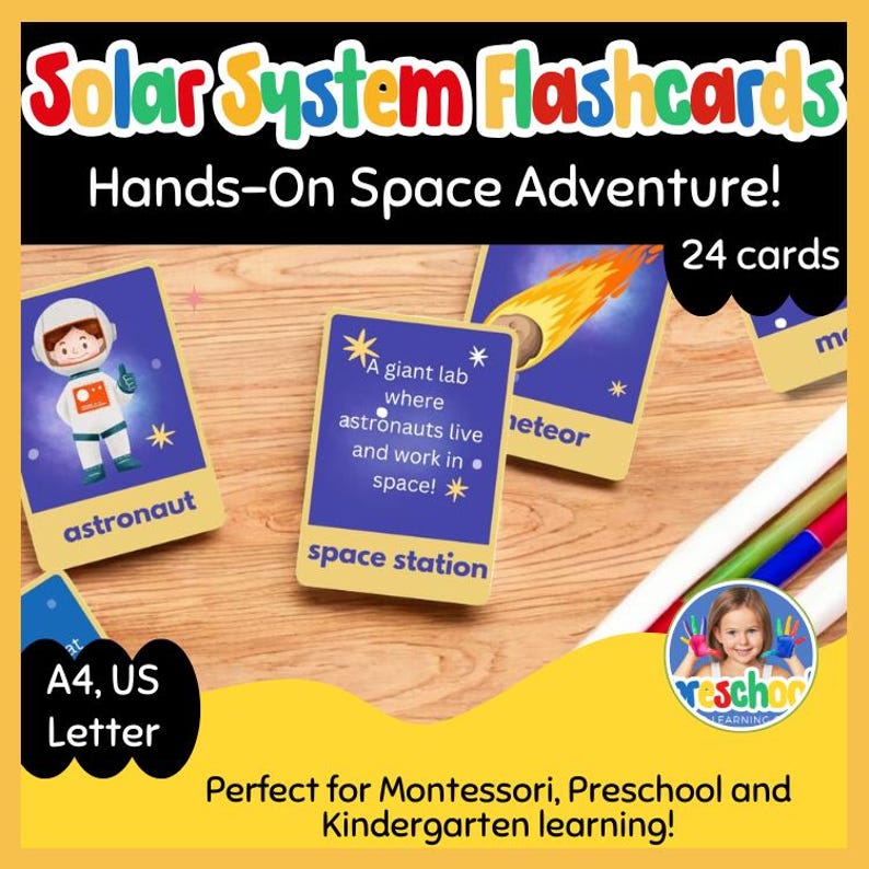 Solar System Flashcards for Kids, Outer Space Toddler Busy Book ...