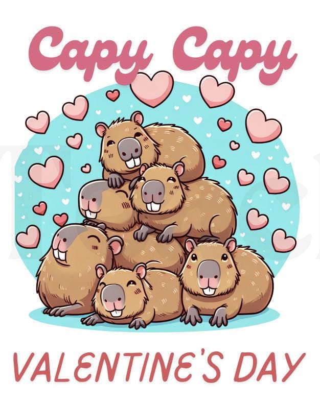 Capybara Printable Valentines Cards Set of 8 DIFFERENT CARDS ...