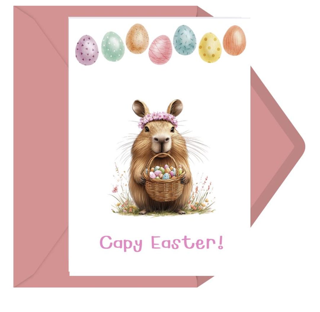 Adorable Easter Capybara Card – Cute Spring Greeting for Animal Lovers ...