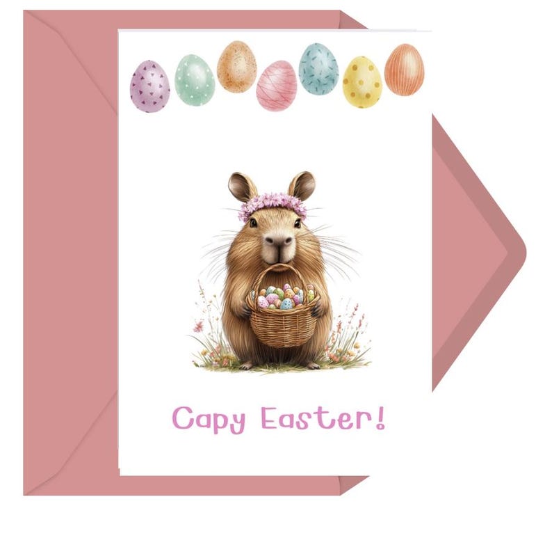 Adorable Easter Capybara Card – Cute Spring Greeting for Animal Lovers ...
