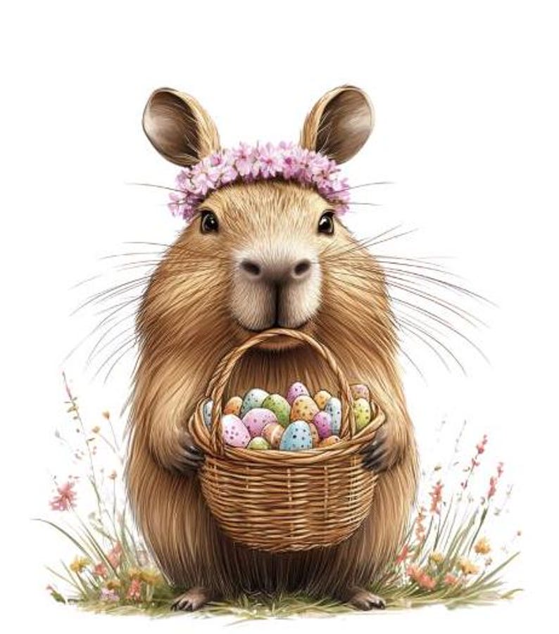 Adorable Easter Capybara Card – Cute Spring Greeting for Animal Lovers ...