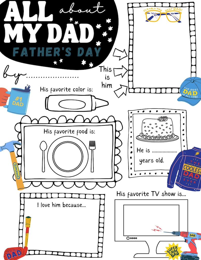 Adorable Sticker Feel Father's Day Personalized Fill in Blanks Keepsake ...