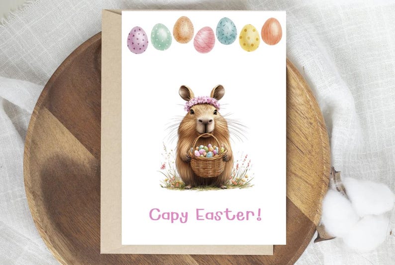 Adorable Easter Capybara Card – Cute Spring Greeting for Animal Lovers ...