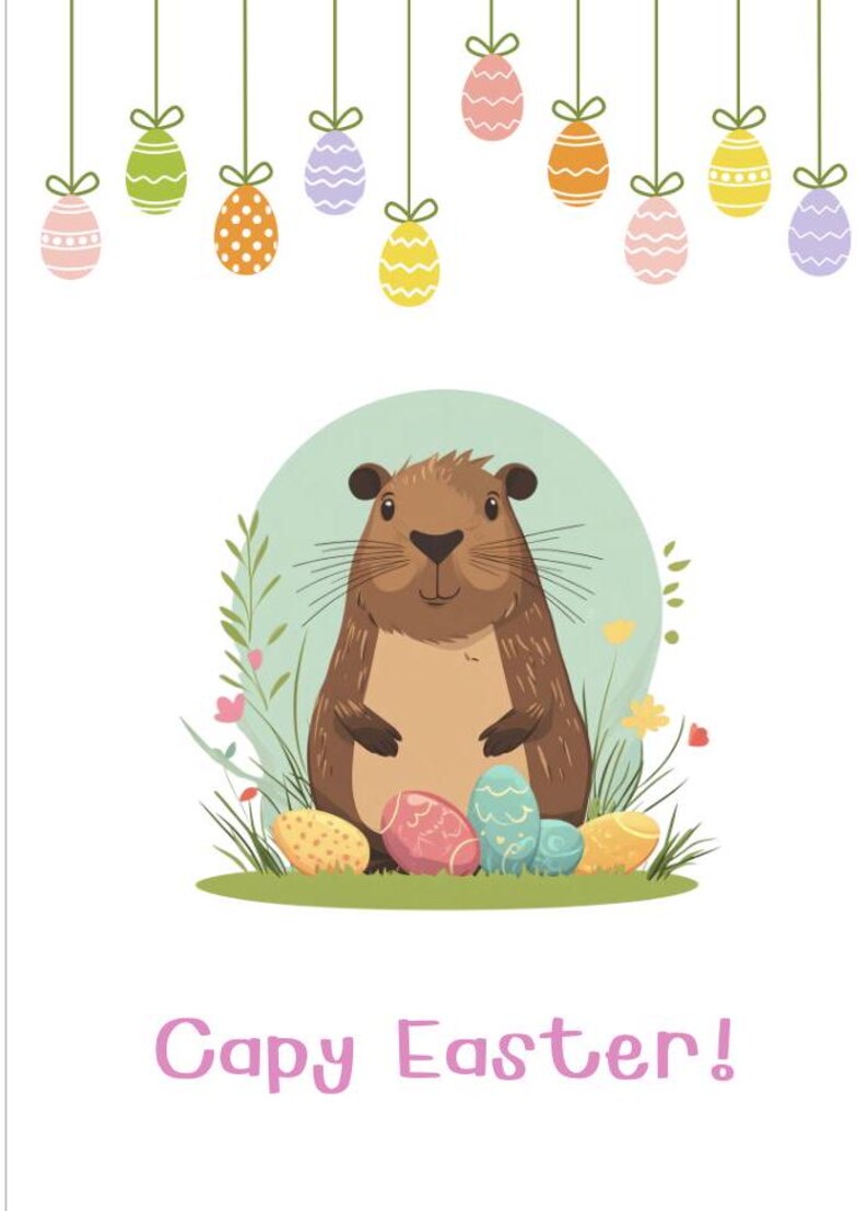 Adorable Easter Capybara Card – Cute Spring Greeting for Animal Lovers ...