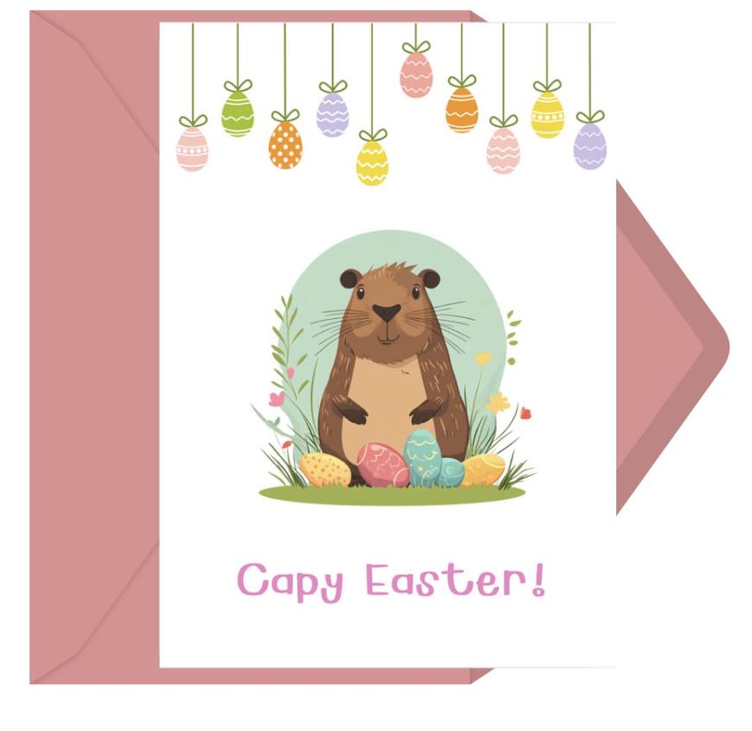 Adorable Easter Capybara Card – Cute Spring Greeting for Animal Lovers ...