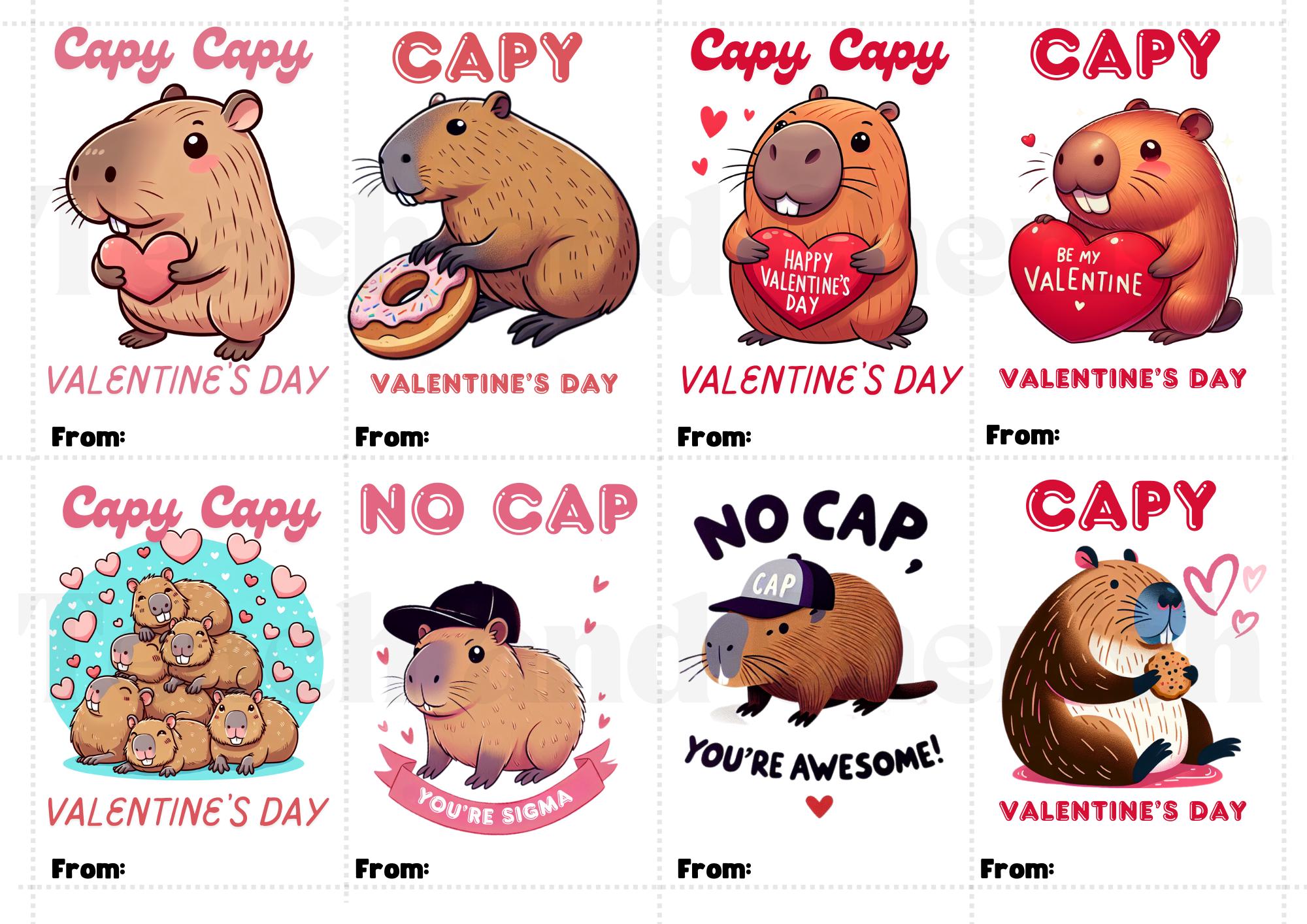 Capybara Printable Valentines Cards Set of 8 DIFFERENT CARDS ...