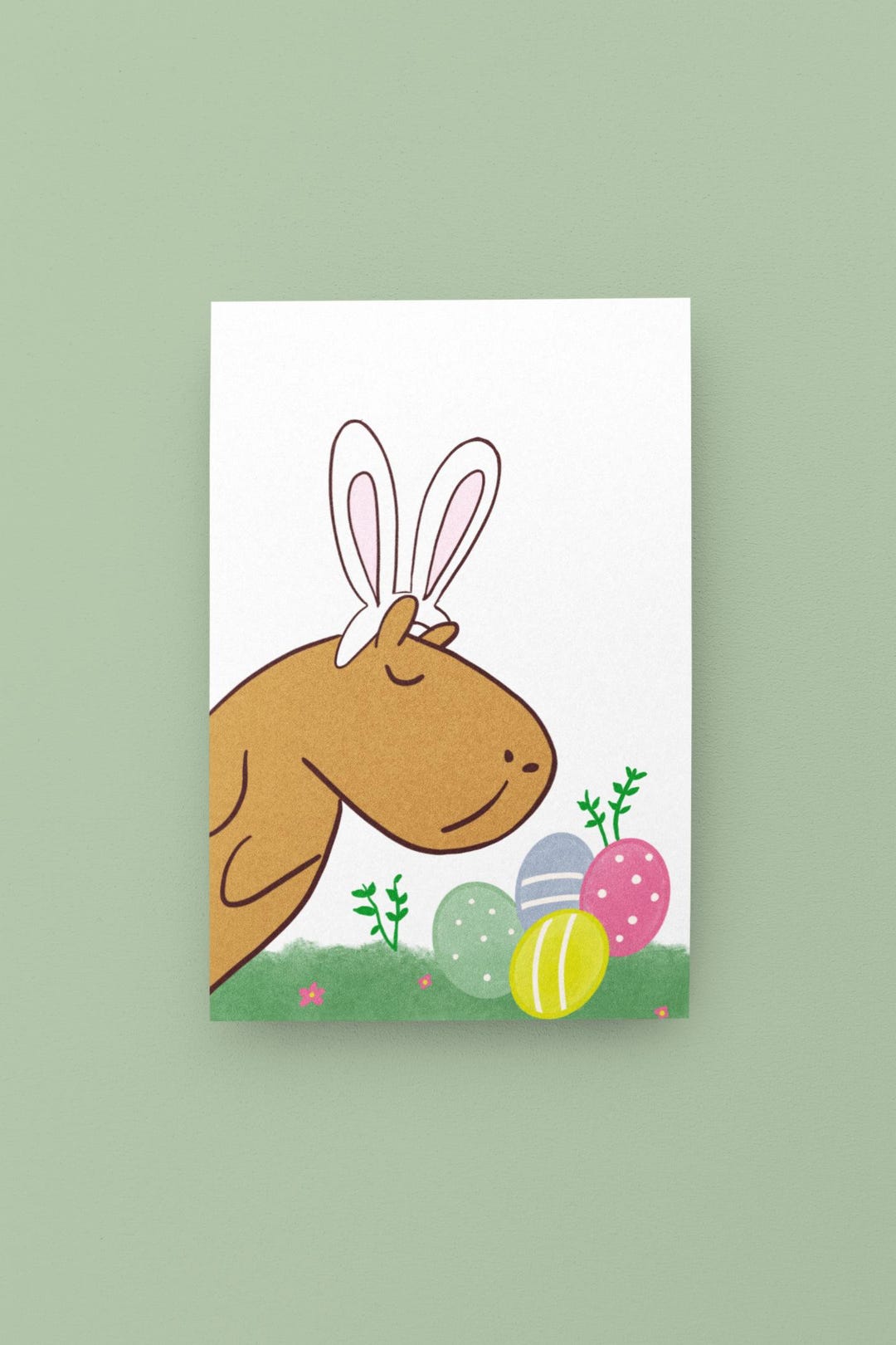 Capybara Easter Greeting Card Printable – Bunny Capybara Digital ...